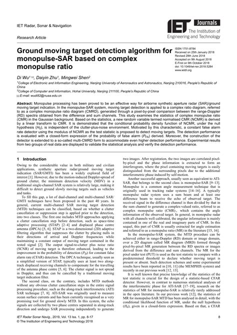 a ground moving target detection algorithm for monopulse sar based on complex monopulse ratio