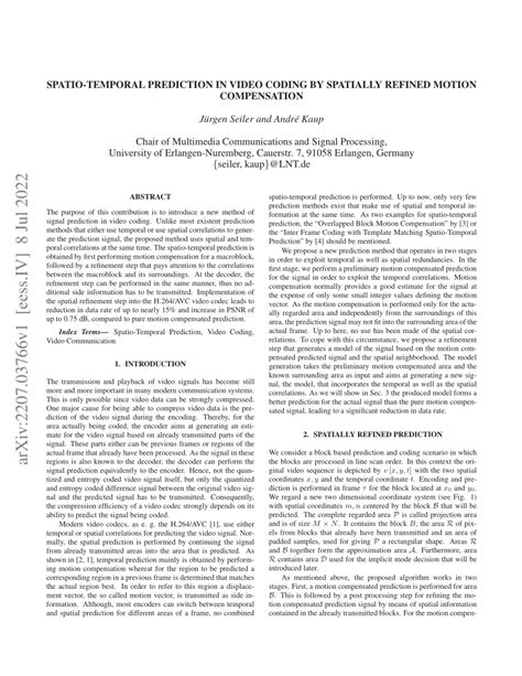 pdf spatio temporal prediction in video coding by spatially refined motion compensation