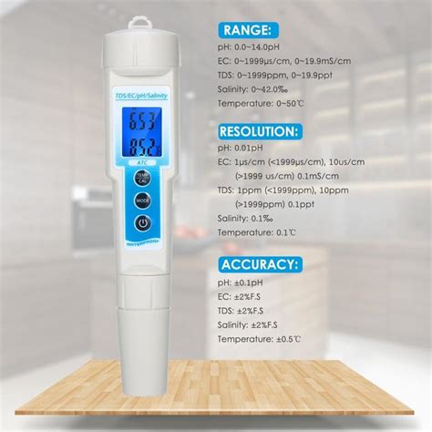 5 In 1 PH Meter Lightweight Durable Waterproof Multi Functional TDS