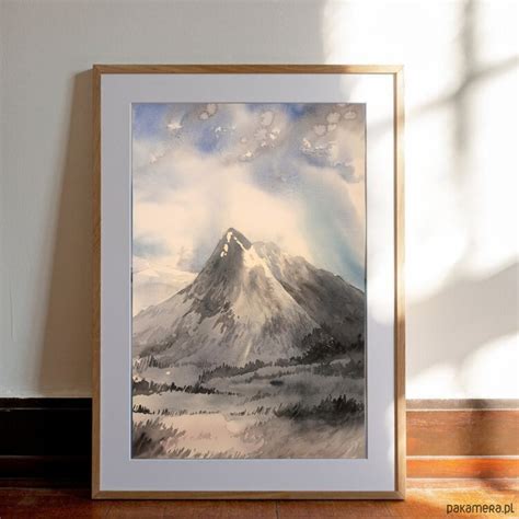 WYPRZEDAŻ SZTUKI Akwarela Pejzaż zimowy oryginalny obraz 300g 32x46 cm