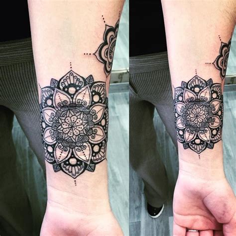 Two Pictures Of The Same Wrist Tattoo One With An Intricate Design On