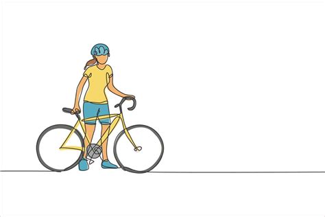 Un Dibujo De L Nea Continua De Una Joven Corredora De Bicicletas