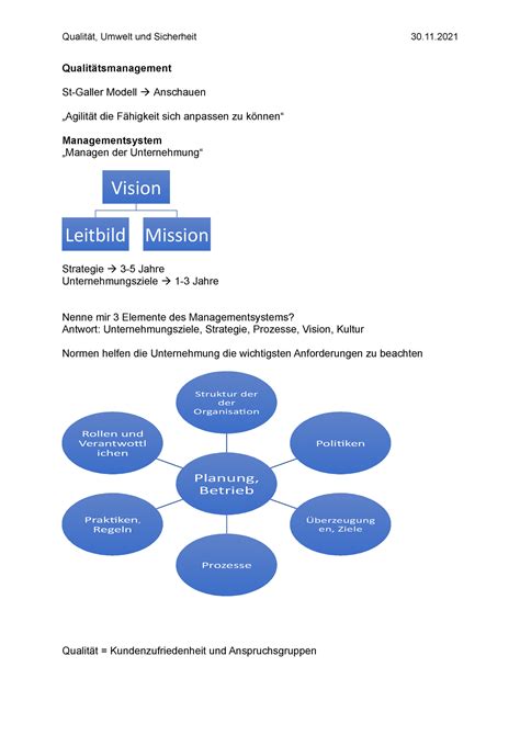 Qualitätsmanagement Kurze zusammenfassung Qualität Umwelt und