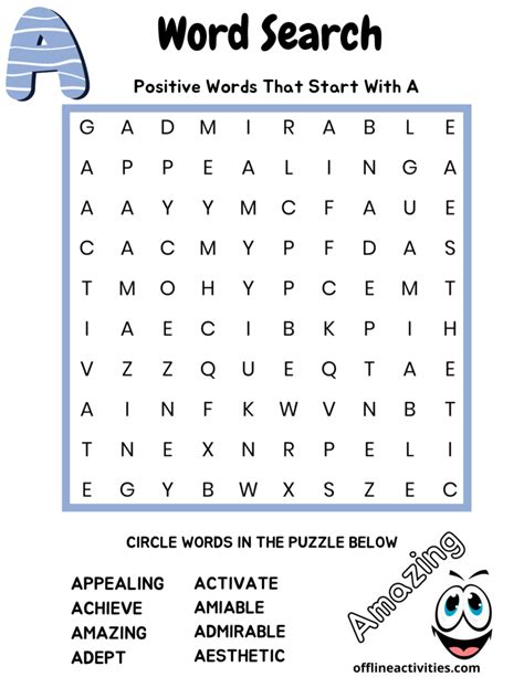 Puzzle Word Search Words That Start With A Offline Activities