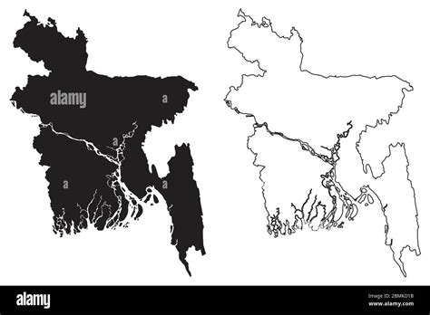 Bangladesh Country Map Black Silhouette And Outline Isolated On White