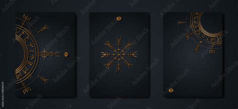 Black Card Set Collection Of Magic Ancient Viking Art Deco Gold