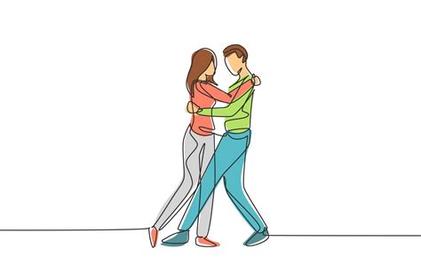 Continuous One Line Drawing Happy People Dancing Salsa Couples Man