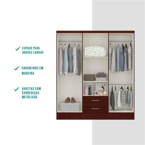 Guarda Roupa Casal 6 Portas 2 Gavetas Mogno Carraro MadeiraMadeira