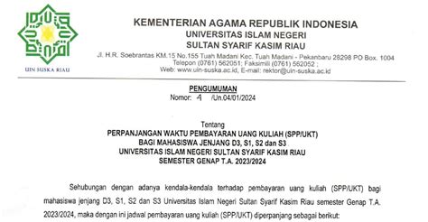 Perpanjangan Waktu Pembayaran Uang Kuliah Tunggal Ukt Tahun Akademik