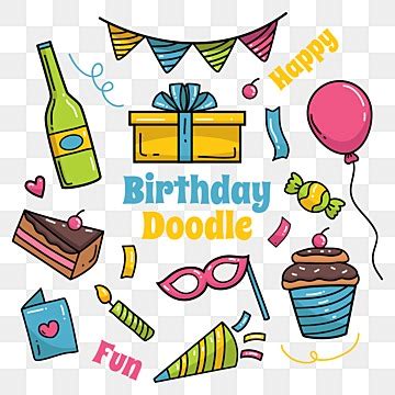 Set Of Hand Drawn Happy Birthday Doodle Birthday Doodle Cute PNG And