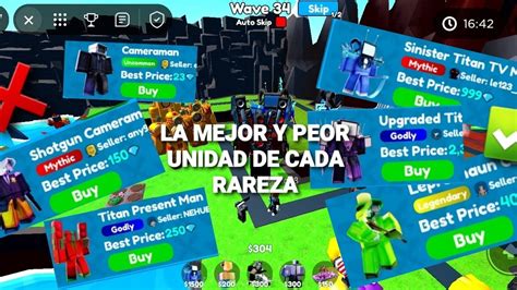 La Mejor Y Peor Unidad De Cada Rareza En Tower Toilet Defense El