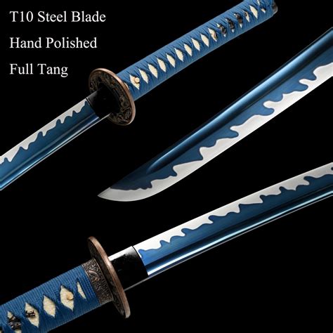 HanBon Forged Blue Samurai Sword Japanese Dragon Katana Real T10 Steel
