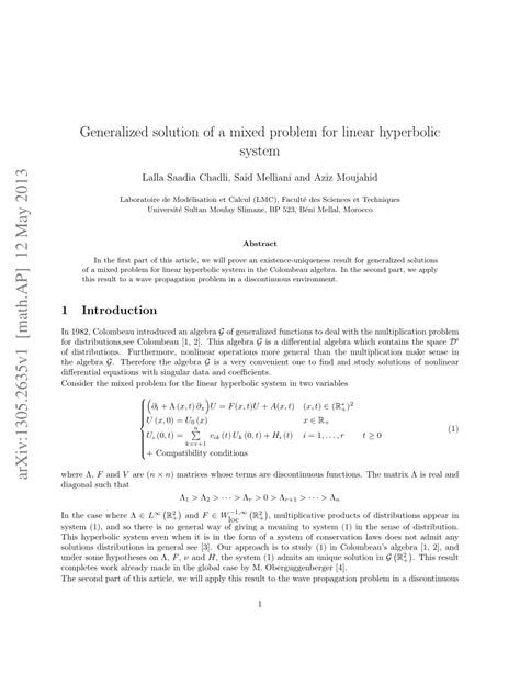 pdf generalized solution of a mixed problem for linear hyperbolic system