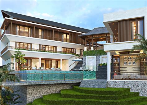Desain Tampak Belakang Rumah Modern 3 Lantai Ibu FRC Di Nusa Dua Bali