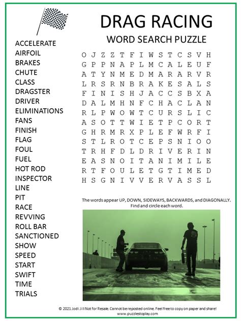 Auto Racing Word Search Puzzle Puzzles To Play