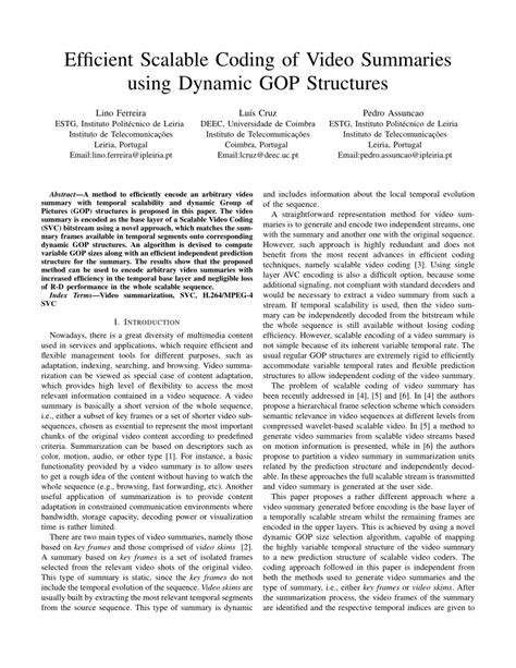pdf efficient scalable coding of video summaries using dynamic gop structures