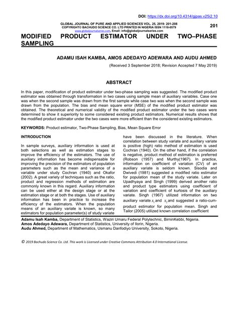 pdf modified product estimator under two phase sampling