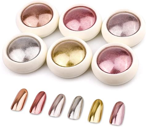 Amazon BISHENGYF Chrome Nail Powder 6 Jars Rose Gold Mirror