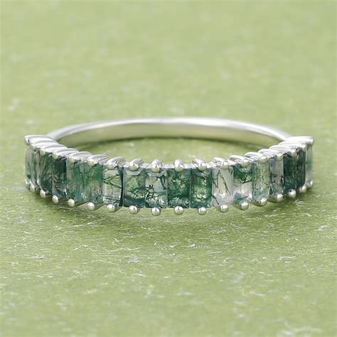 Baguette Cut Moss Agate Wedding Ring Gardensring