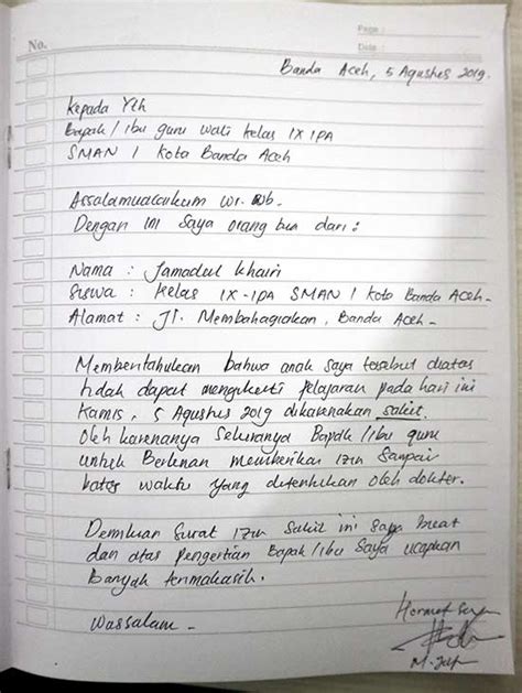 Contoh Surat Tulis Tangan Izin Tidak Masuk Kerja Delinewstv