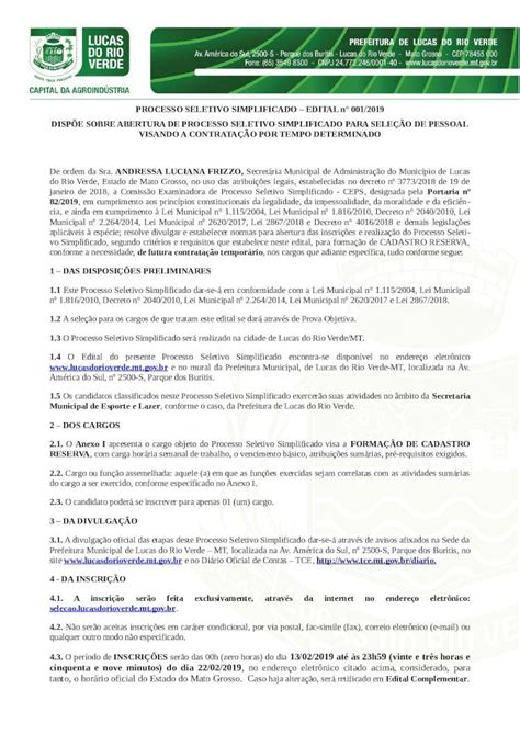 PDF PROCESSO SELETIVO SIMPLIFICADO EDITAL N 001 2019 Processo