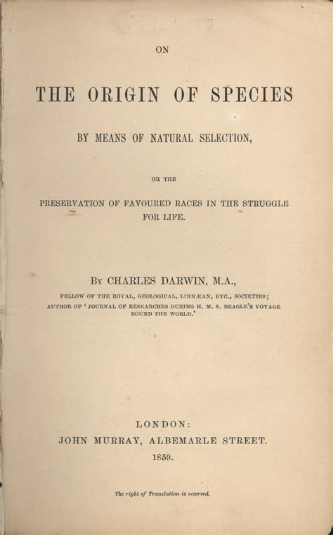 L Origine Delle Specie Di Charles Darwin