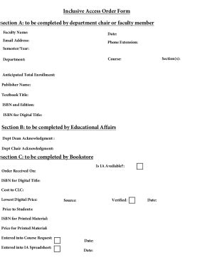 Fillable Online Inclusive Access Order Form Section A Fax Email Print