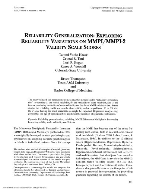 pdf reliability generalization exploring reliability variations on mmpi mmpi2 validity scale
