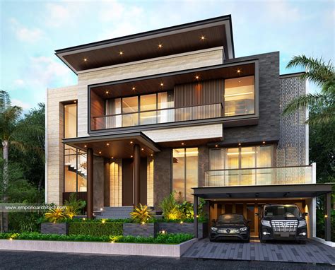 Desain Tampak Depan 2 Rumah Modern 3 Lantai Ibu SHR Di BSD Tangerang