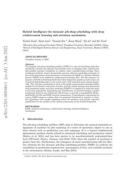 pdf hybrid intelligence for dynamic job shop scheduling with deep reinforcement learning and