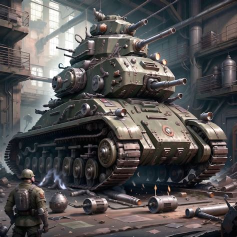 Premium Ai Image A Tank In A Warehouse With A Man Standing In Front