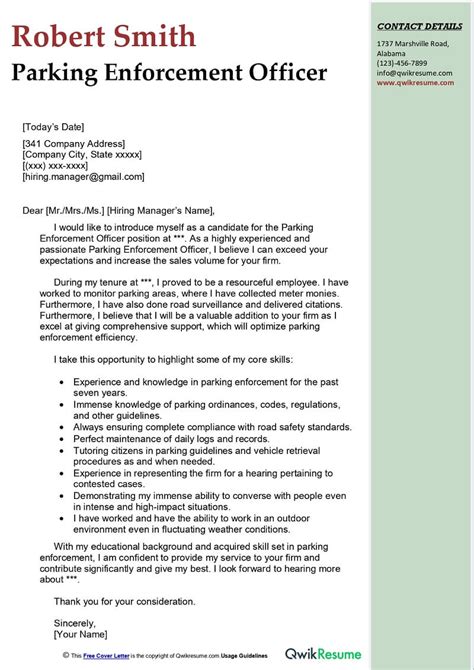 Parking Enforcement Officer Cover Letter Examples QwikResume