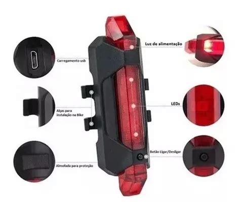 Lanterna Sinalizador Traseiro Bike Luz 5 Led Bicicleta MercadoLivre