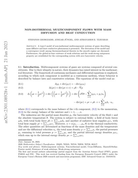 pdf non isothermal multicomponent flows with mass diffusion and heat conduction