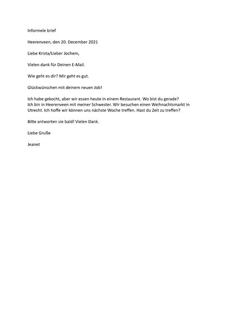 Brief Schrijven Duits Informele Brief Heerenveen Den 20 December