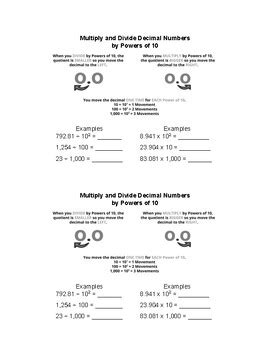 Multiply And Divide Decimals By Powers Of Guided Notes Tpt