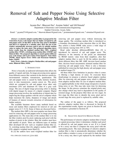 pdf removal of salt and pepper noise using selective adaptive median filter