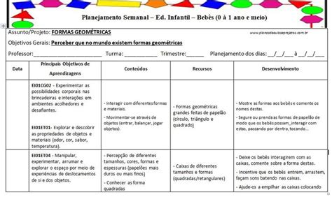 Plano de aula trimestral para Berçário Junho Julho e Agosto Planos