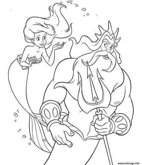 Coloriage Roi Triton Et Sa Fille Ariel Jecolorie