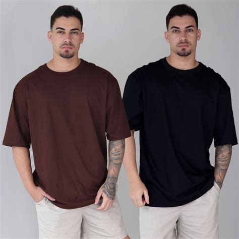 Kit 2 Camisetas Masculina Oversized Streetwear Gola Alta Algodão Básica
