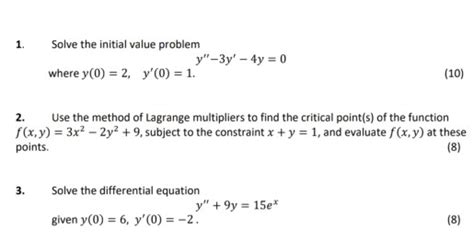 solved 1 solve the initial value problem y 3y 4y 0