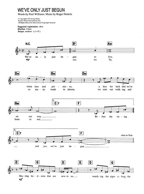 We Ve Only Just Begun Sheet Music Direct