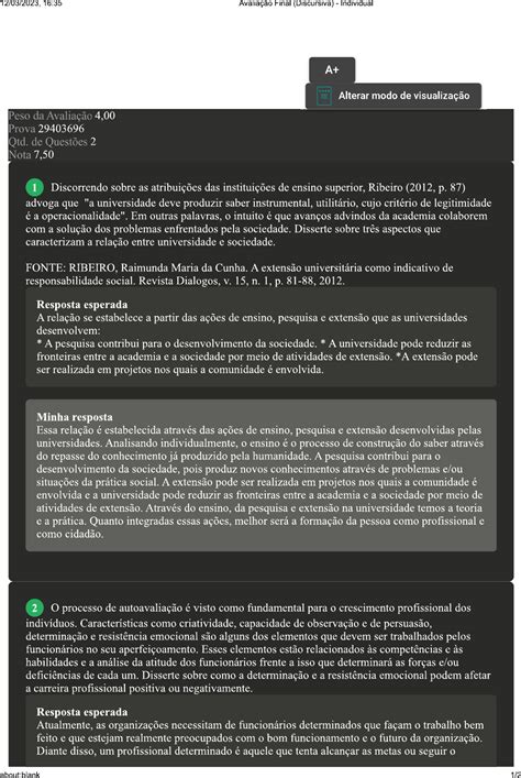 Gabarito Avalia O Final Discursiva Perspectivas Profissionais