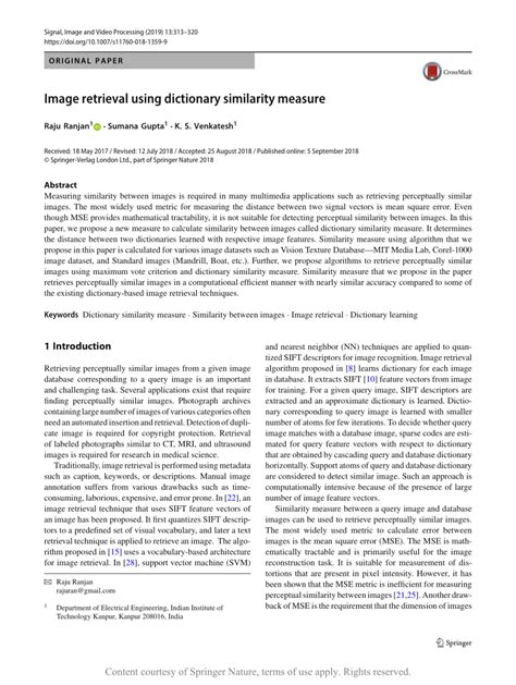 image retrieval using dictionary similarity measure request pdf