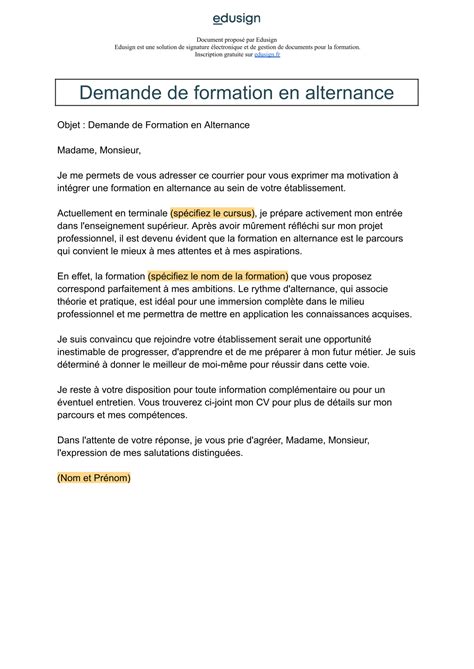 Demande De Formation En Alternance Mod Le De Mail Ou Lettre Edusign