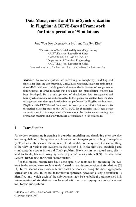 pdf data management and time synchronization in plugsim a devs based framework for