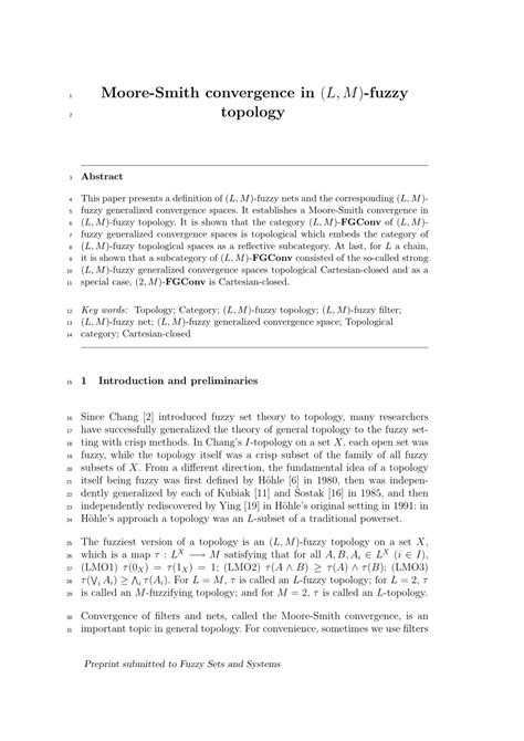 pdf moore smith convergence in l m fuzzy topology
