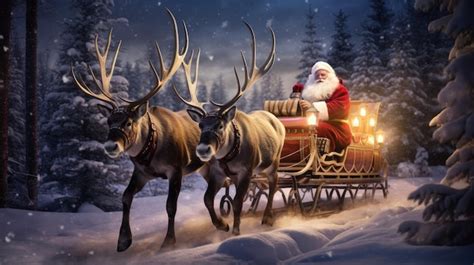 Babbo Natale Sulla Slitta Con Le Renne Foto Premium