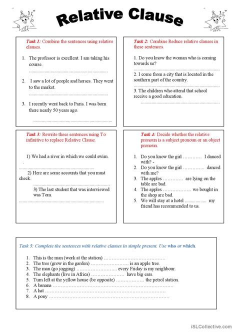 Relative Clause English ESL Worksheets Pdf Doc