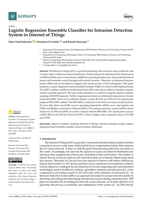 pdf logistic regression ensemble classifier for intrusion detection system in internet of things